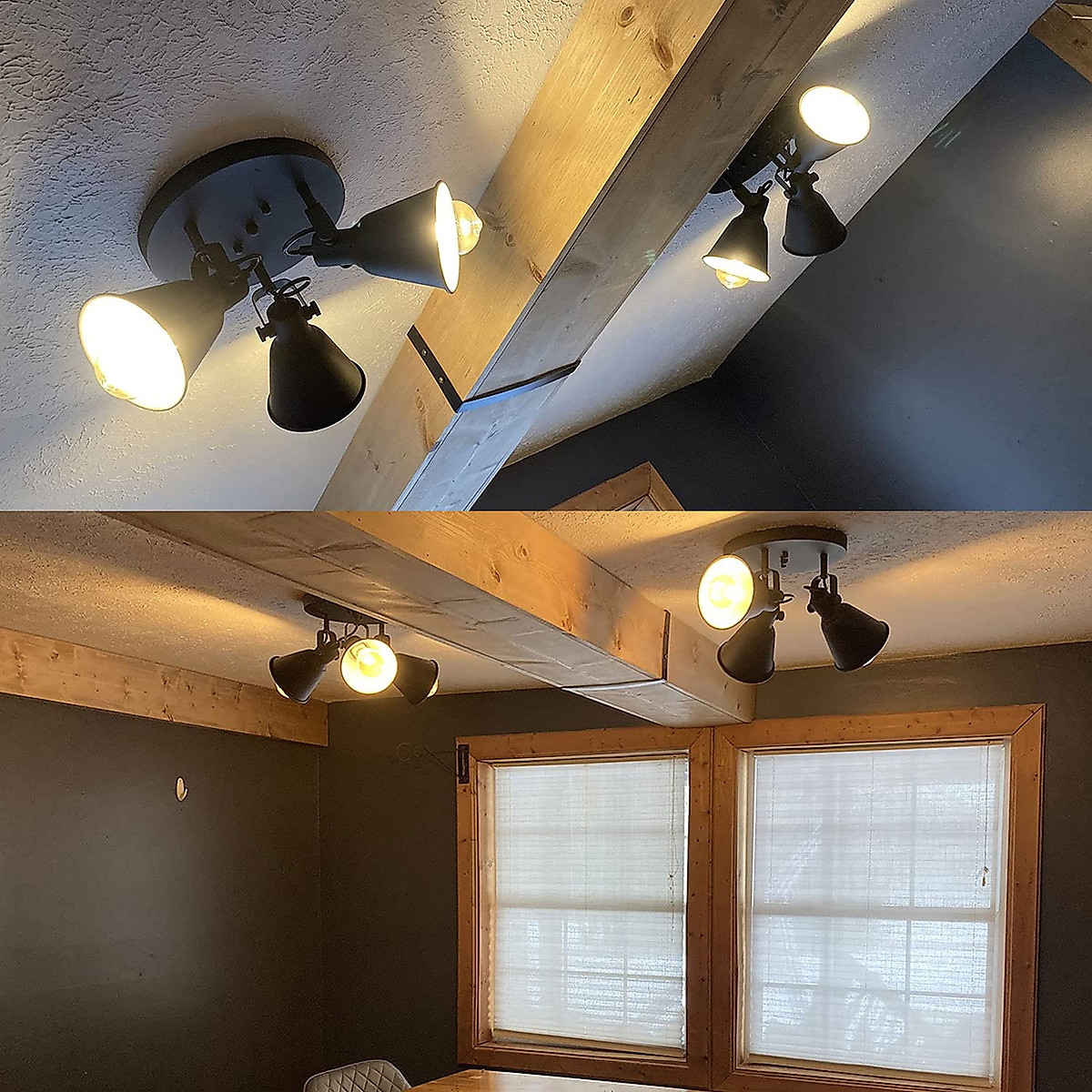 DIRYZON EUL Multi-Directional Ceiling Spot Light,Adjustable Round Track Lighting,Industrial Semi Flush Mount Ceiling Light Fixtures for Bedroom Hallway Matte Black-3 Light