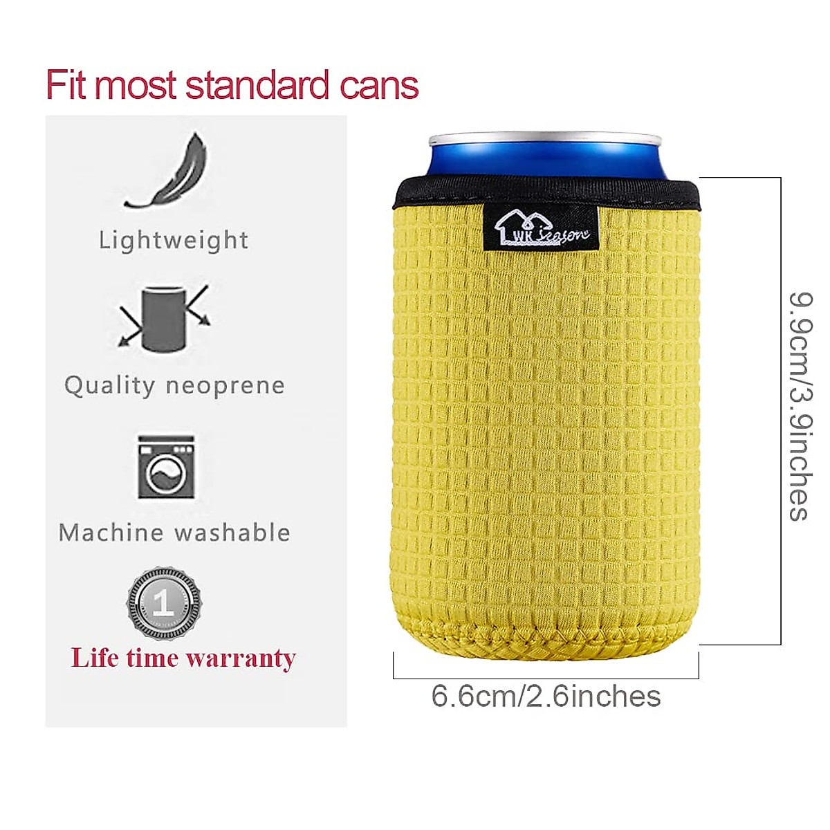 WKieason 12oz Standard Can Sleeves Insulators Sleeves Standard Can Covers 12OZ Beer Bottle Sleeves Coolers Holder Non-slip Neoprene Can Coolier Sleeves 4PC Pack (Green/Light blue/Grey/Black)