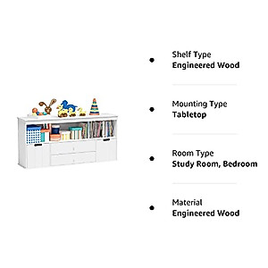 Timy Toy Storage Organizer with 2 Drawers, Wooden Toy Organizer Bins, Kids Bookshelf for Reading, Storing, Playing, White