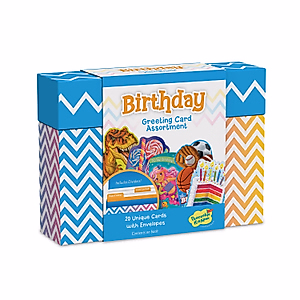 Peaceable Kingdom Birthday Card Assortment Box (20 Cards with Envelopes and Storage Box)