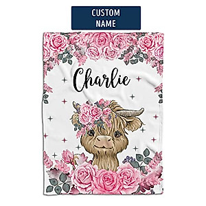 Personalized Baby Blanket for Girls, Pink Flower Farm Cow Baby Blanket, Pink Cow Print Blanket, Baby Gifts for Newborn, Customized Pink Blanket for Baby Girl, Personalized Baby Blankets with Name