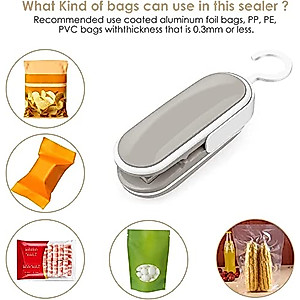 Mini Bag Sealer, Portable Sealing Bags Machine, Handheld Heat Food Vacuum Sealer Machine with Cutter and Hook for Snack, Plastic Bags, Storage, Potato Chip Cookie Bags (Grey 2PCS)