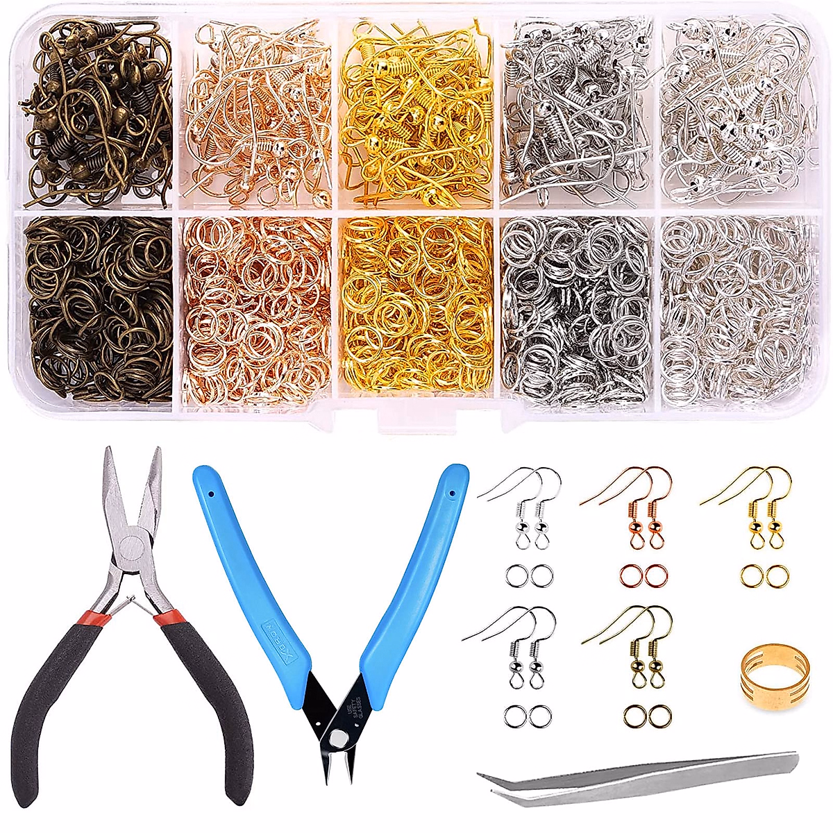 5 Colors Earring Hooks Kit Hypoallergenic Ear Wires and 1000pcs Jump Rings for Earrings Making Jewelry Making Findings