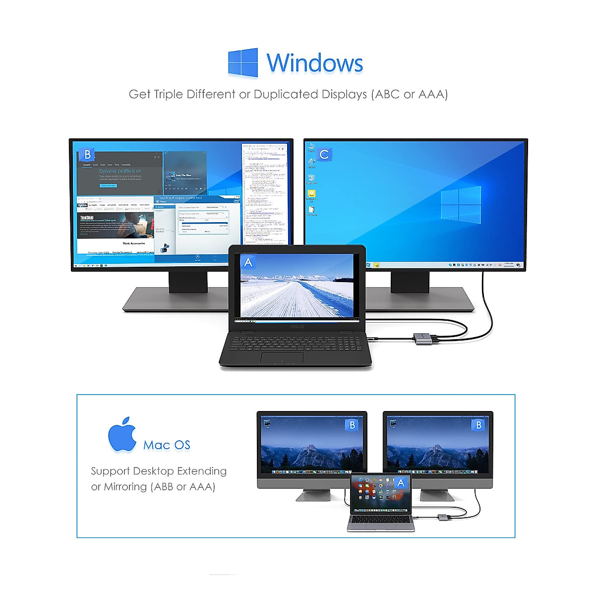 LENTION USB C to HDMI & DisplayPort Adapter 4K@60Hz/USB C to HDMI 2.0 Cable Adapter/USB C to DisplayPort Cable Adapter