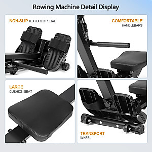 Rowing Machine for Home Use, Rowing Machine Rower for Full Body Exercise Cardio Workout with LCD Monitor & Comfortable Seat Cushion, Quiet & Smooth t-2023 Revolution New Row Machine (Black)