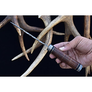 Knives Ranch Handmade Gut Hook Skinning Knife, Stack Leather Handle, Heavy-Duty Leather Sheath (Model 2173)