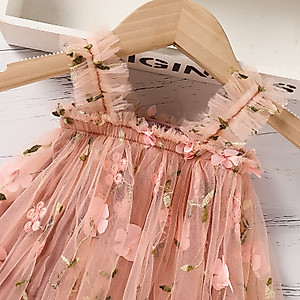 Toddler Baby Girls Tutu Dress Sleeveless Floral Print Layered Tulle Dress Little Girl Princess Dresses with Flower Headband (Pink, 1-2 T)