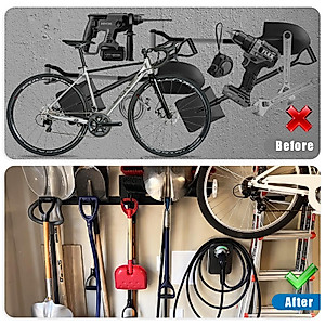 SHUESS Garage Tool Organizer Storage Rack, 47 Inch Garage Organizer Wall Mount, Heavy Duty Garden Tool Organizer, Adjustable Tool Storage Rack Hooks, Yard Shed Ski Tool Organizer Hold Max 465 lbs