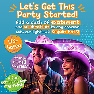 Windy City Novelties LED Light Up Sequin Cowboy Hat - Unisex (Purple)