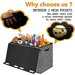 Pantryily Large Toy Storage Box Organizer, Collapsible Kids Toys Boxes Chest Container Bins with Lids & Handles for Nursery,Playroom,Office,School 24.5"x13"x16"(Black)