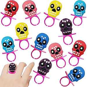Fruidles Halloween Skull Hard Candy Rings, Day of the Dead, Individually Wrapped (12-Pack)