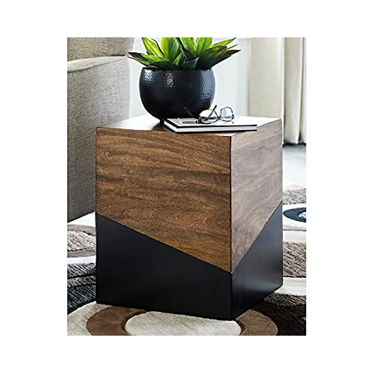 Signature Design by Ashley Trailbend Eclectic Accent End Table, Brown & Gunmetal