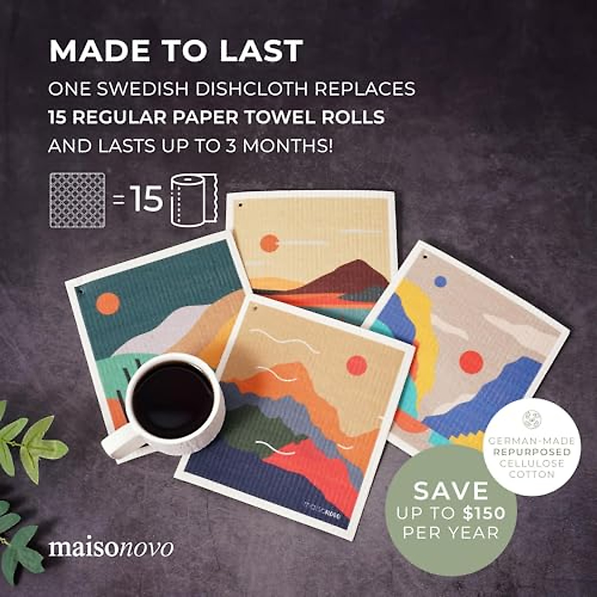 MaisoNovo Reusable Paper Towels Washable - Abiquiu Pack of 4