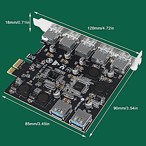 FebSmart 7-Ports Superspeed 5Gbps PCIE USB 3.0 Expansion Card for Windows 11, 10, 8.x, 7, Vista, XP Desktop PCs, Built in FebSmart Self-Powered Technology, No Need Additional Power Supply (FS-U7-Pro)