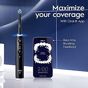 Oral-B iO Series 6 Rechargeable Electric Toothbrush with Visible Pressure Sensor to Protect Gums, 2 Minute Timer, 5 Cleaning Settings, 1 Replacement Toothbrush Head, and Travel Case, Black