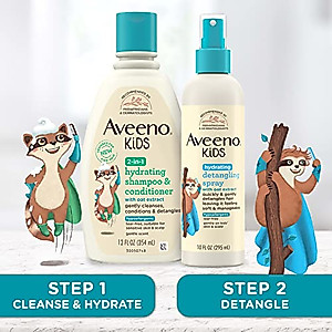 Aveeno Kids Hydrating Detangling Spray with Oat Extract, Quickly & Gently Detangles Kids' Hair, Tear-Free & Suitable for Skin & Scalp, Light Fragrance, Hypoallergenic, 10 fl. Oz