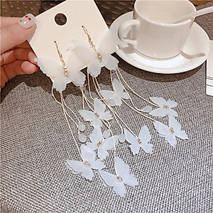 Happyyami 1 Pair Butterfly Wing Earrings Chiffon Fabric Earrings Flower Petals Long Earrings Bohemian Statement Drop Earrings Boho Jewelry for Lady Girl