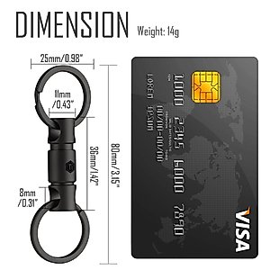 KeyUnity KA24BK Detachable Key Ring Connector, Double-end Swivel Keychain Titanium Rotatable Key Organizer Linker for Carabiner