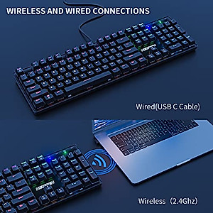Newmen GM335 Mechanical Keyboard Wireless,USB C Wired/2.4Ghz Rechargeable Rainbow LED Backlit Gaming Keyboard,104 Key Hot Swappable Mechanical Keyboard for Mac Windows PC Laptop Brown Switch