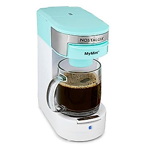 Nostalgia MyMini Single Coffee Maker, Brews K-Cup & Other Pods, Serves up to 14 Ounces, Tea, Chocolate, Hot Cider, Lattes, Reusable Filter Basket Included, Aqua