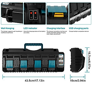 Fancy Buying 4-Port 18V DC18SF Fast Charger with Dual USB Port Compatible with Makita 14.4V 18V LXT Li-ion BL1830 BL1840 BL1850 BL1860 BL1815 BL1430, Replace Makita DC18SF DC18RC DC18RD DC18RA