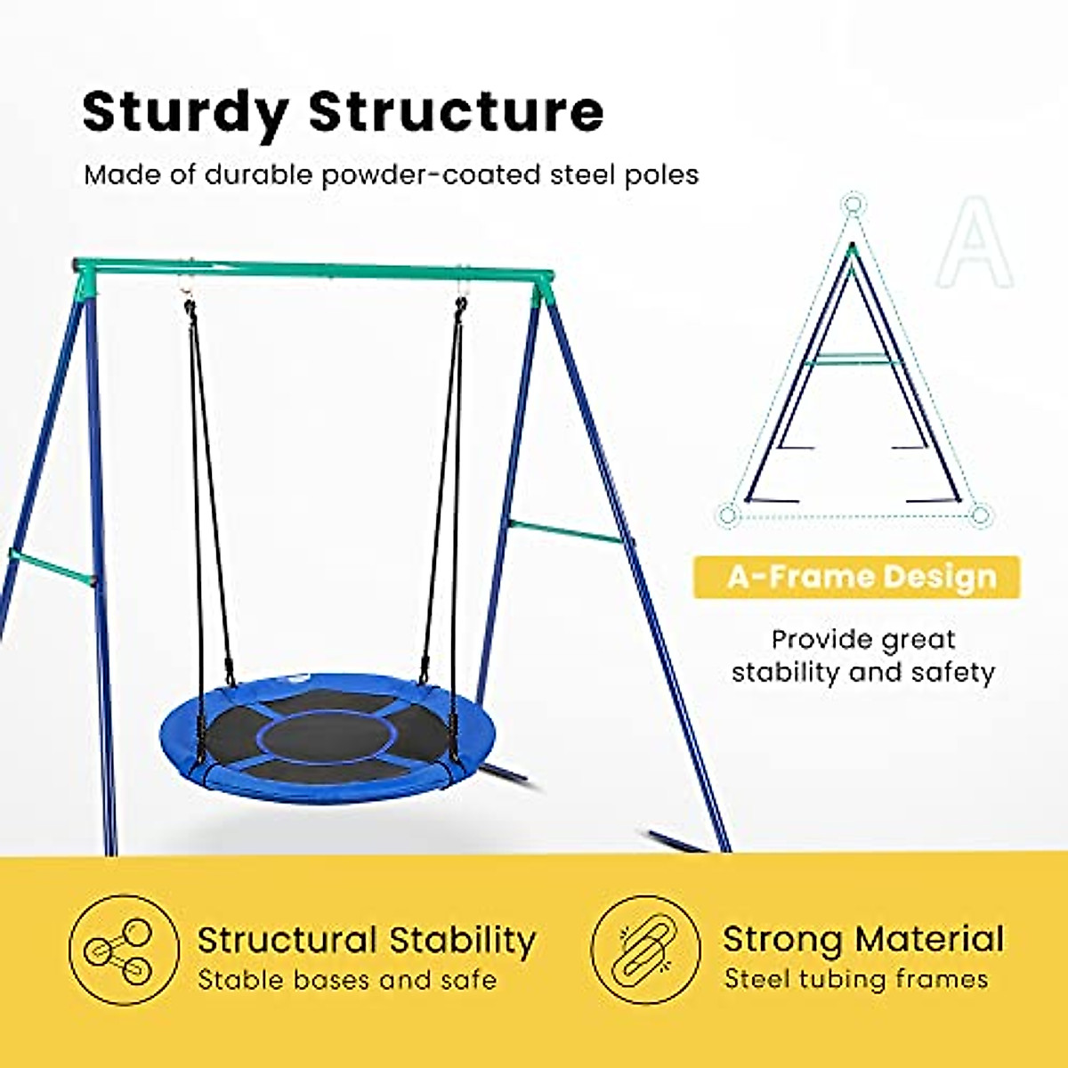 VIVOHOME Metal Frame Full Steel Swing Stand, Hold up to 440 lbs, Saucer Swing NOT Included