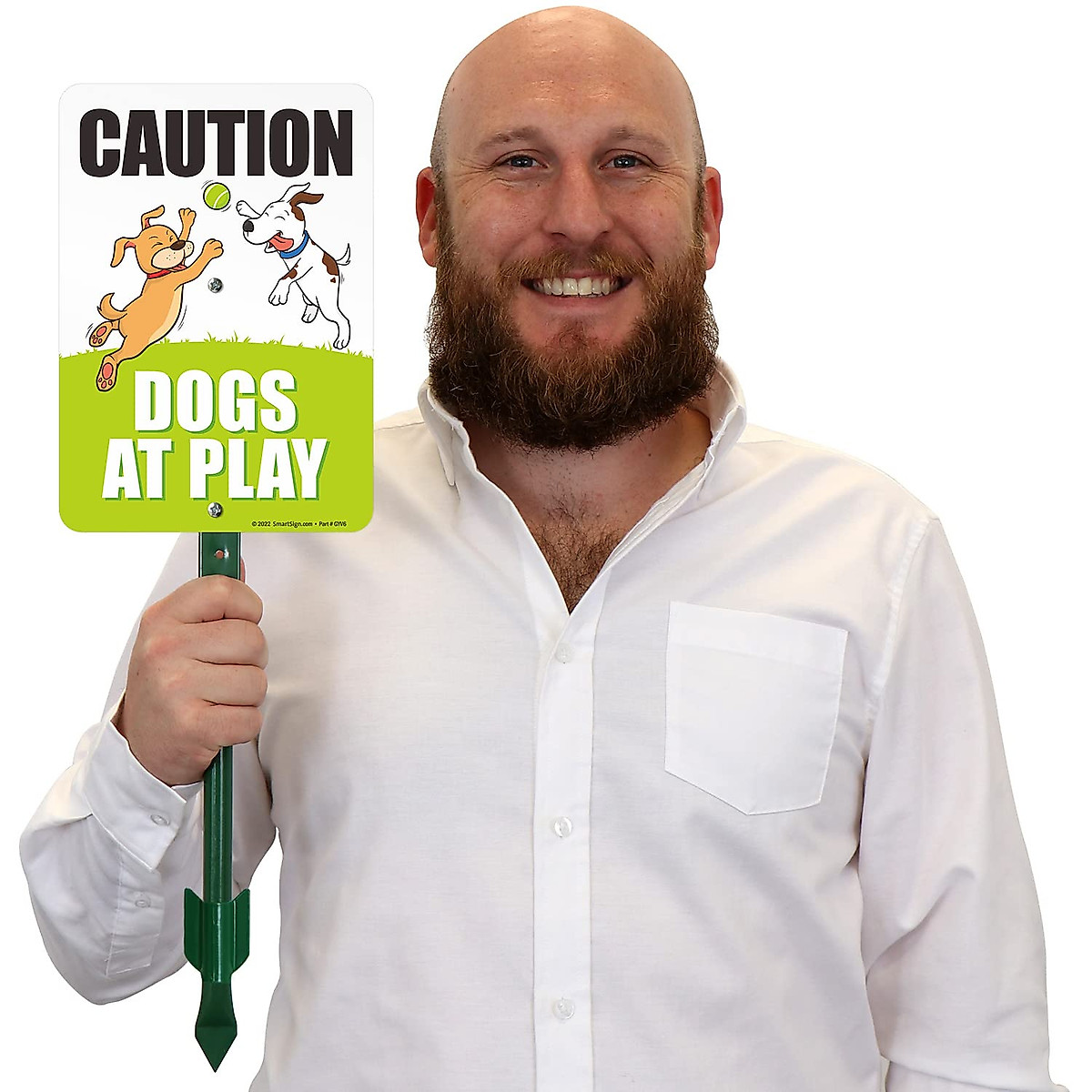 SmartSign 10 x 7 inch “Caution - Dogs at Play” LawnPuppy Yard Sign with 18 inch Stake, 40 mil Aluminum, Laminated Engineer Grade Reflective, Multicolor, Set of 1, Made in USA