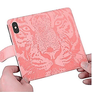 Embossed Pattern Leather Case with Card Slot for Xiaomi Redmi Oppo Realme Reno Flip Phone Case (Pink,Reno 6Pro+/Reno 6Pro Plus)