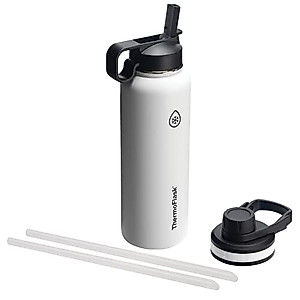 ThermoFlask Double Wall Vacuum Stainless Steel Insulated Water Bottle with Two Lids, 40 Ounce, White