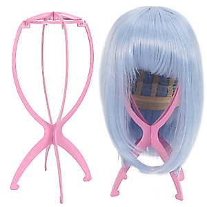 MISSUHUI Wig Stand Wig Holder, Short Wig Stand Portable Wig Head Stand, Collapsible Wig Holder for Multiple Wigs, Wig Display Stand Tool Travel Wig Stand (2Pcs Pink)