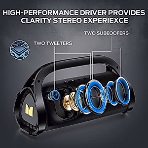 Monster Adventurer Max Portable Bluetooth Speaker, IPX7 Waterproof Wireless Speaker with Subwoofer Rich Bass, 100W Stereo Loud Sound Speaker with 24H Playtime for Outdoor Party, Pool Beach, Gold