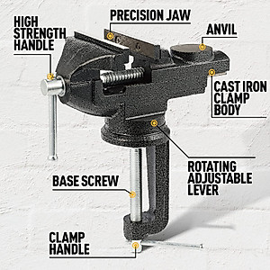 Table Vise or Bench Vise Universal, 360° Swivel Clamp-On Vise Portable Home Vice 3.2'' for Woodworking, Cutting Conduit, Drilling, Metalworking