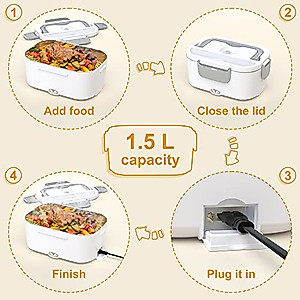 Adocfan Electric Lunch Box Heated Lunch Boxes For Adults Heated Lunch Box For Work Electric Lunchbox 100% Leak Proof Lunch Heating For Truckers With Removable Stainless Steel Container 1.5L 100W