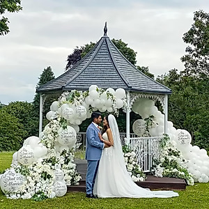 Just Married Printed White Latex Celebration Balloons - 12" (Pack Of 15) - Elegant & Durable Decorations For Wedding Reception & Bridal Events