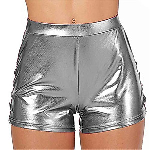 Andongnywell Women's Shiny Metallic Booty Shorts Hot Pants Dance Bottoms Patent Leather Short Trousers (Gray,X-Large)
