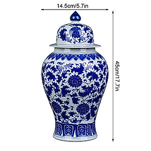 Chinese Blue &White Ginger Jar with Lid, Handmade Decorative Ceramic Temple Jar with Pattern, Storage Jar for Home Decoration Countertop Ornaments