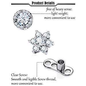 Uqnwbdq Dermal Piercing Jewelry Dermal Top Dermal Anchor Dermal Jewelry kit Dermal Base Jewelry 316L Surgical Stainless Steel Titanium Microdermal Gem CZ Diamond Dermal Piercing Jewelry for Women Men