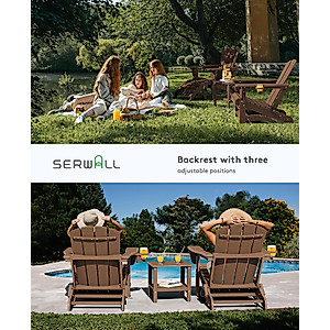 SERWALL 5-Piece Adirondack Chair and Ottoman and Table Set, Brown