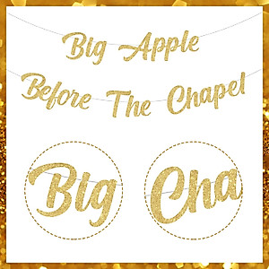 Big Apple Before The Chapel Bachelorette Banner Decoration, Gold Glitter Letter Banner for Bridal Shower Engagement Wedding Hen Party Supplies