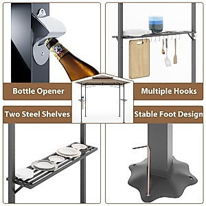 8 x 5 FT Grill Pergola Tent with Air Vent Double Tiered BBQ Gazebo Outdoor Barbecue Canopy, Khaki, Outdoor Double Roof Steel Frame Canopy Gazebo for Lawn, Garden, Backyard and Deck