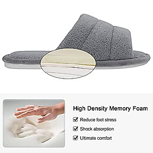shevalues Unisex Terry Cloth Open Toe Slippers Womens Memory Foam Slip On House Slippers Shoes, Grey, 7.5-8.5 Women/6-7 Men