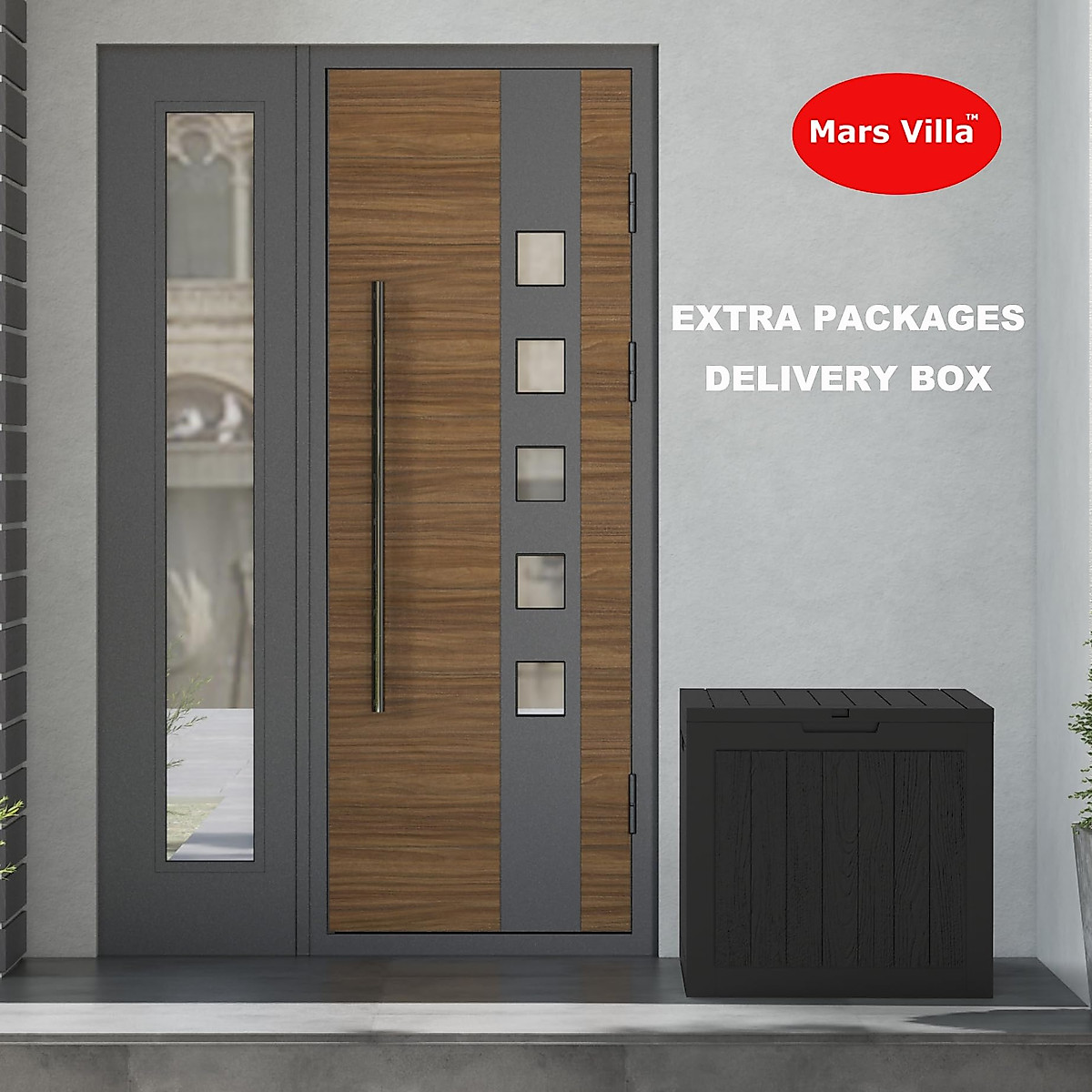 Mars Villa Deck Box, 31 Gallon Resin Indoor and Outdoor Storage Box Waterproof for Patio Furniture Cushions, Pool Supplies, Gardening Tools, Weatherproof and UV Resistant (Black)