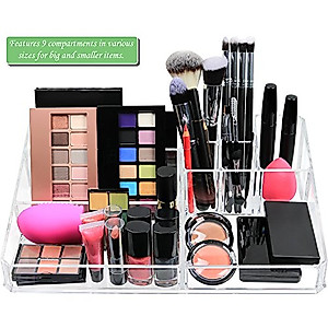Greenco Multipurpose Acrylic 9 Compartment Vanity Holder Cosmetic and Jewelry Storage Organizer