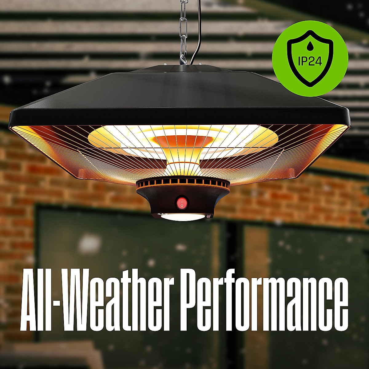 Westinghouse Outdoor Ceiling Patio Heater, Water Resistant, Adjustable Heat Output Up to 1500W, Auto Shut Off Overheat Protection, Hanging Infrared Heater for Patio Cover, Gazebo, Pergola, & More