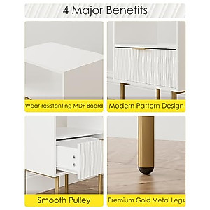 Aienvey Night Stand, Modern Bedside Table with Storage Drawer, Small Side Table with Open Wood Shelf, Bedside Furniture, Nightstand, End Table for Bedroom, Living Room, White