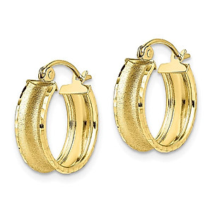 Auriga Fine Jewelry 10K Yellow Gold Satin Diamond Cut Hoop Earrings (L-16 mm, W-15 mm) Gift for Women