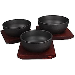 Thicken Stone Bowl, Korean Stone Bowl for Bibimbap For Induction Cooker With Tray,High Temperature Resistant Bibimbap Pot, Korean Cast Iron Pan-0.9L