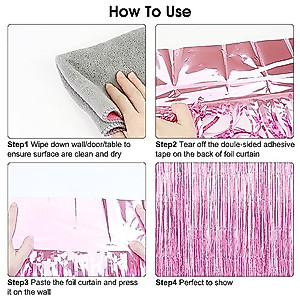 Fringe Backdrop, Pink Backdrop, Foil Fringe Curtains, 3 PCS 3.3x6.6ft Tinsel Curtain Backdrop Streamers for Valentine's Day Birthday Wedding Bachelorette Party Supplies Graduation Decorations