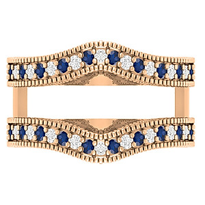 Dazzlingrock Collection Round Blue Sapphire & White Diamond Millgrain Double Guard Wedding Band for Women in 14K Rose Gold, Size 4