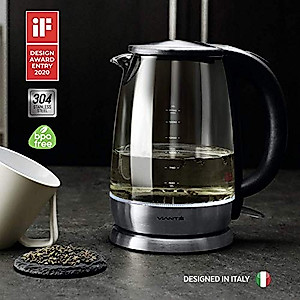 Glass Electric Tea Kettle. Fast Water Boiler. BPA-FREE Stainless Steel & Borosilicate Glass. Designed in Italy. 8 Cups Capacity. 1.7 Liters by Vianté